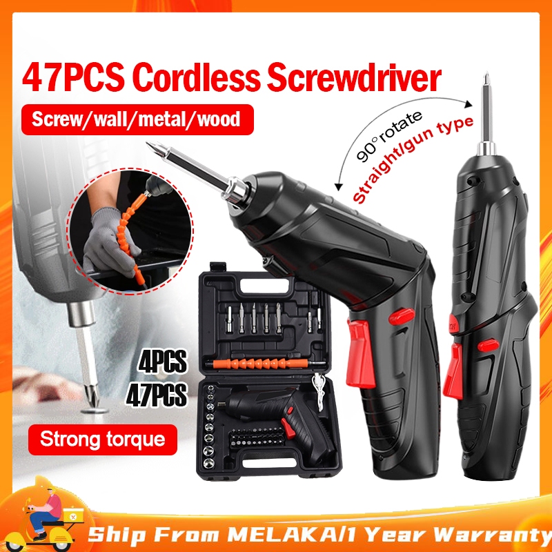 47PCS Cordless Electric Screwdriver Drill 3.6V Rechargeable Pemutar ...