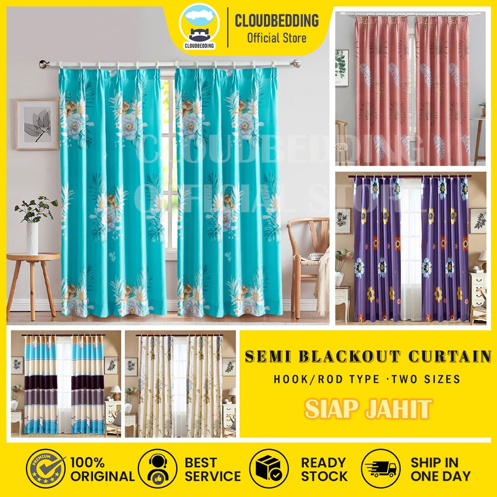 Langsir Curtain Hook Type Semi Blackout Langsir Pintu Door Curtain ...
