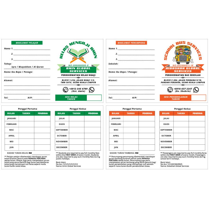 Custom ️ Payment, Appointment Card / Kad Yuran Bulanan, Temujanji for ...