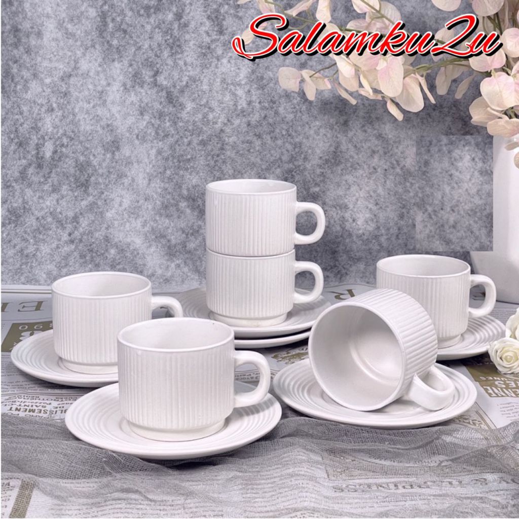 12pcs Cup and Saucer Set 220ml Ceramic Tea Cup Set Nordic Coffee Cup ...