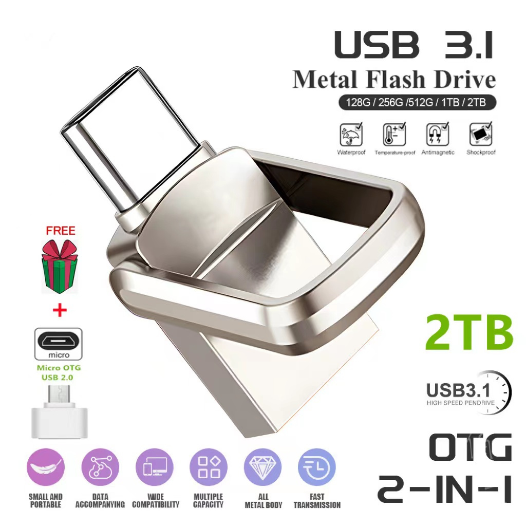 MIni 2 IN 1 Mini Metal PenDrive 32GB 512GB 1TB 2TB TYPE C OTG USB FLASH ...