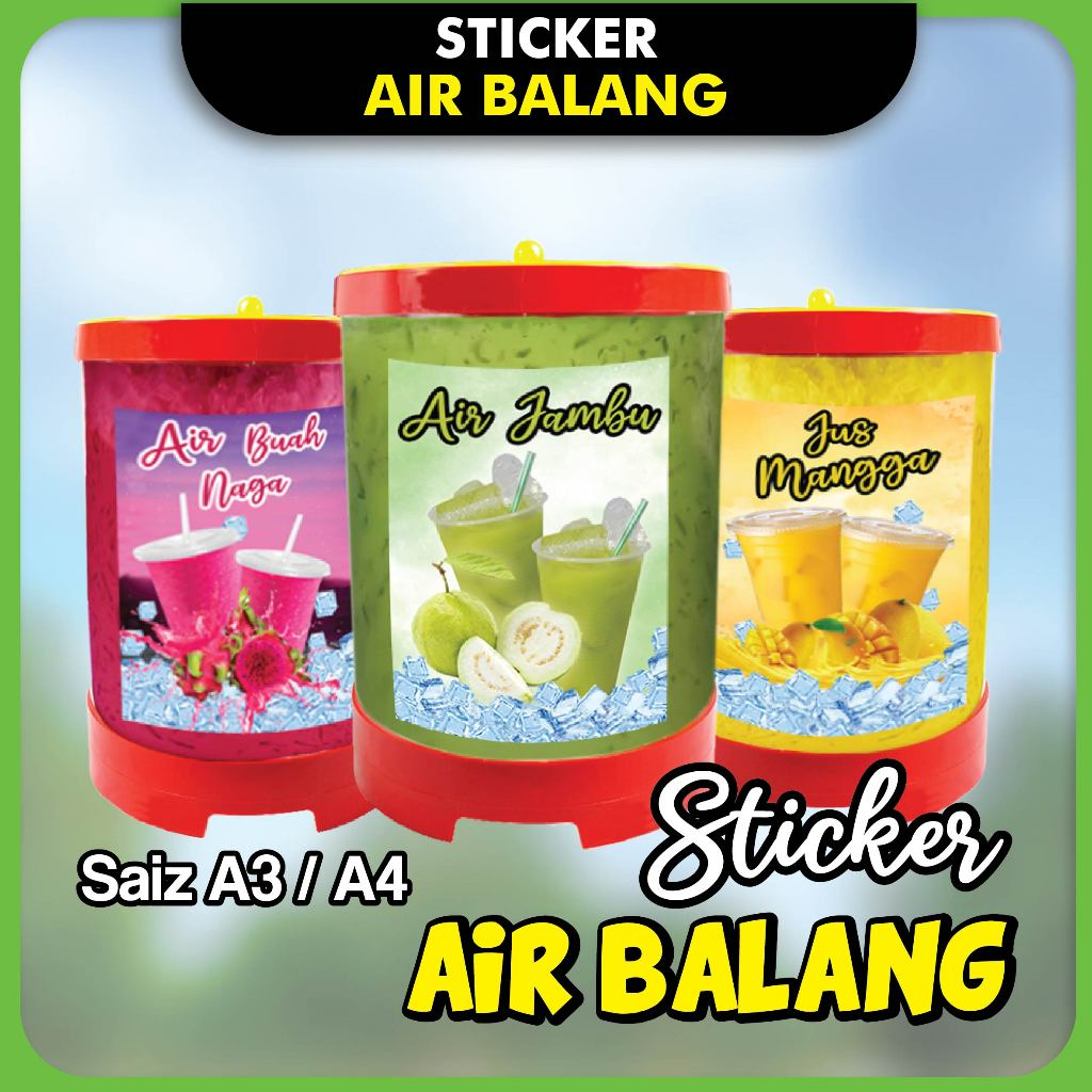 Sticker Balang Air Waterproof Watermelon, Oren, Mangga, Buah Naga Jus ...