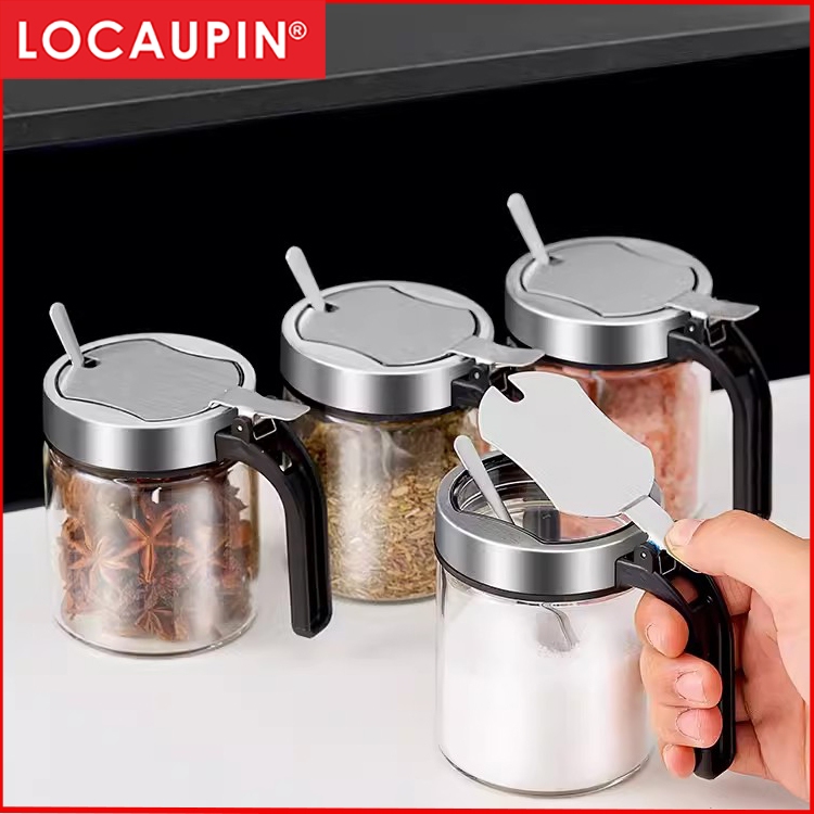 Locaupin Glass Spice Jar Kitchen Condiment Dispenser Spice Container ...