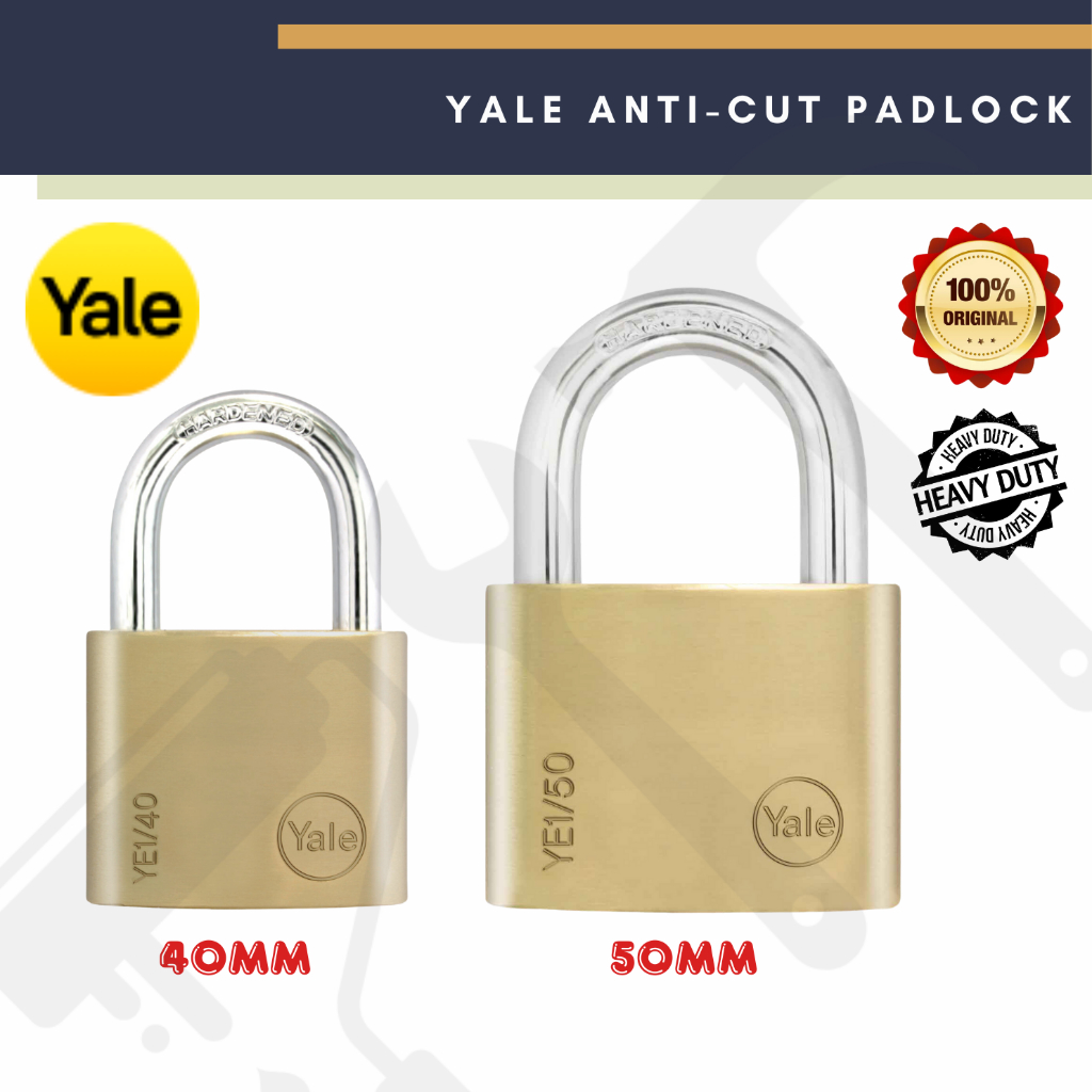 YALE 40mm 50mm Solid Brass with Chrome-Plated Hardened Padlock High Security Heavy Duty Lock ...