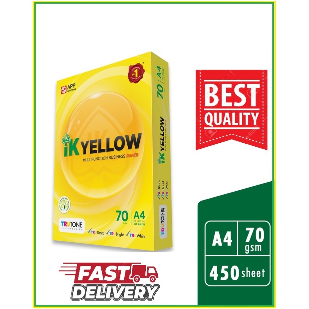 IK YELLOW A4 PAPER 70 GSM / KERTAS A4 70 GSM / KERTAS A4 1 REAMS ...