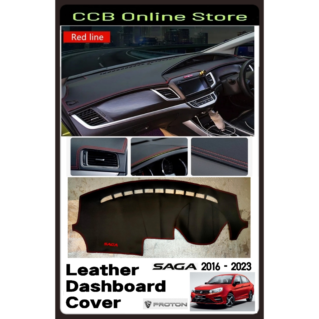 Proton Saga VVT 2016 - 2023 Car Leather Dash Mat Dashboard Cover - Red ...