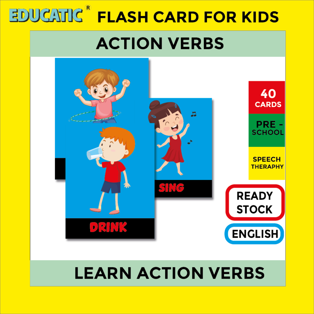 40 pcAction Verbs English Flash Card For Kids Educational Speech ...
