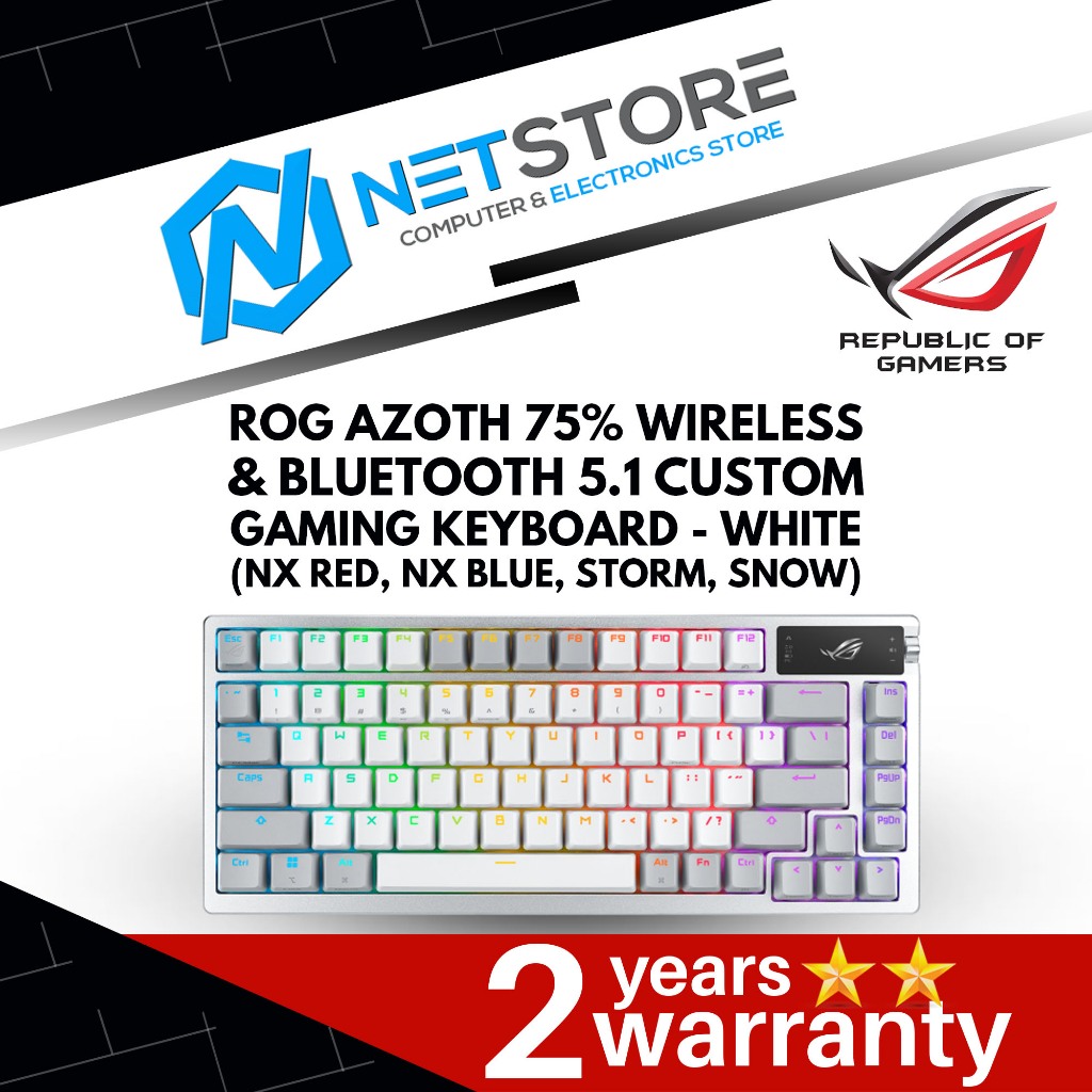 ASUS ROG AZOTH 75% WIRELESS & BLUETOOTH 5.1 CUSTOM GAMING KEYBOARD ...