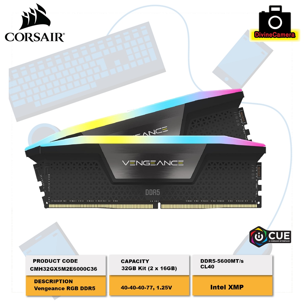 CORSAIR VENGEANCE RGB DDR5 RAM 32GB (2x16GB) 5600MHz CL36 Intel XMP ...