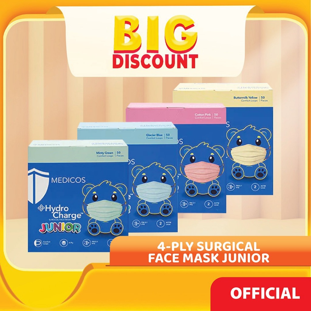 MEDICOS HydroChargeTM 4-Ply Surgical Face Mask Junior – For kids (4-12 ...