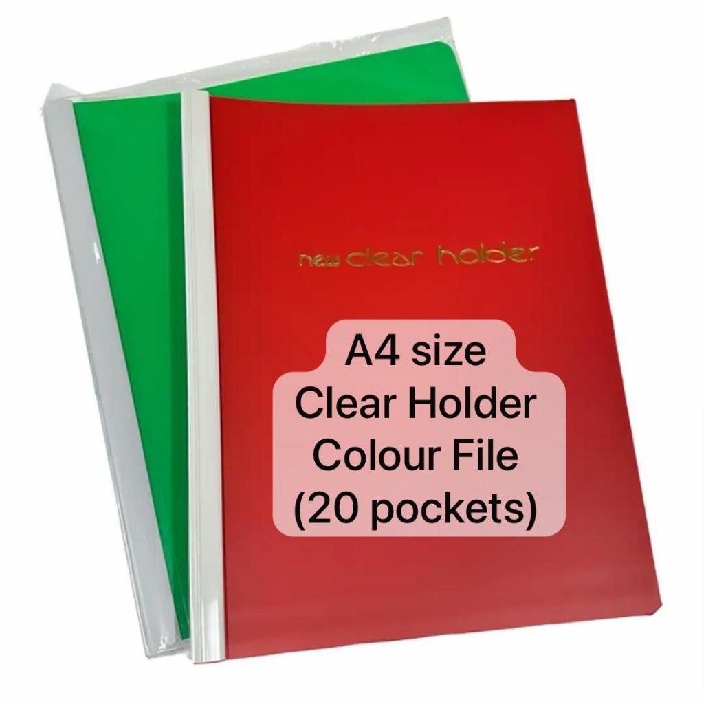 A4 SIZE REFILLABLE CLEAR HOLDER COLOR FILE ( 20 POCKETS ) | Shopee ...