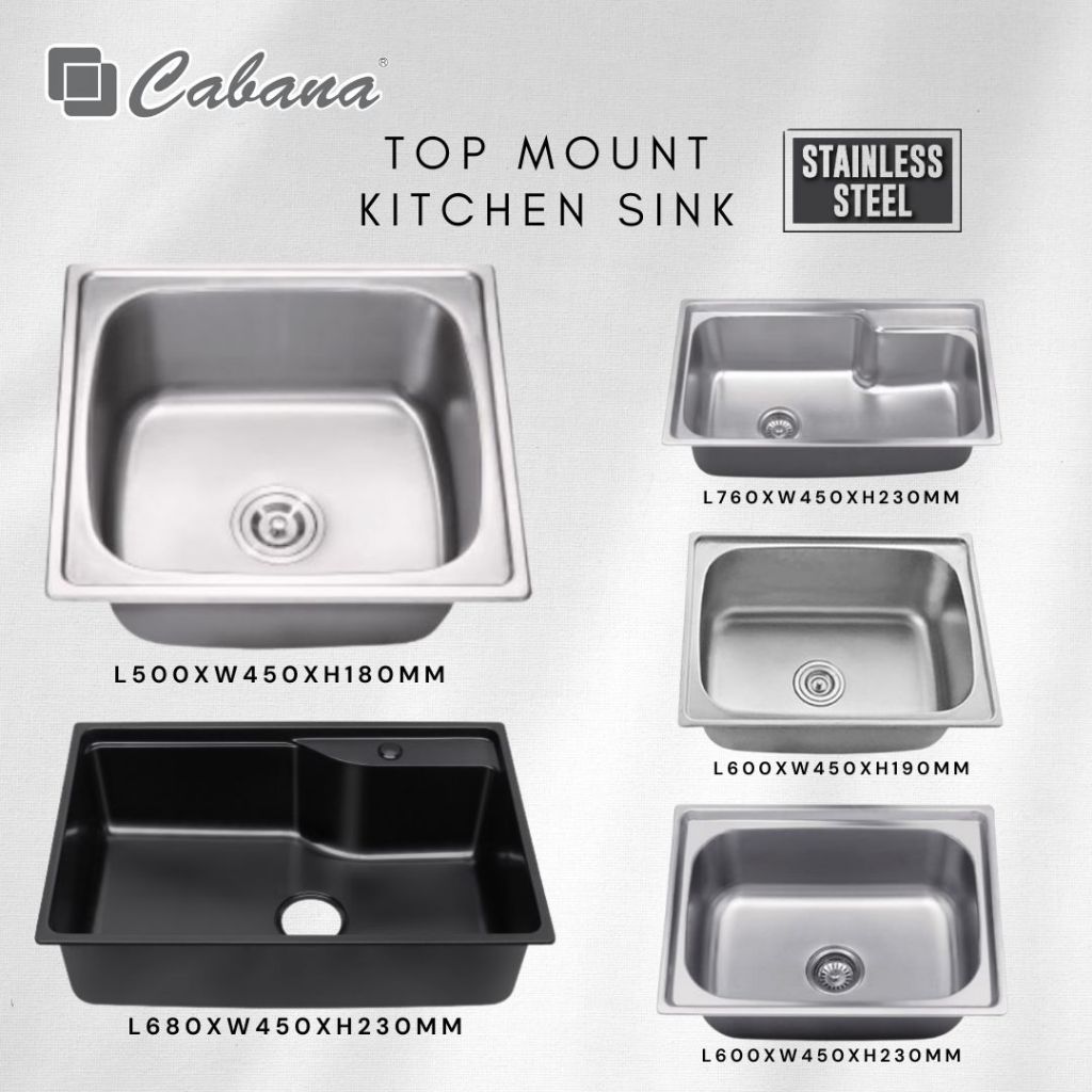 CABANA Top Mount Single Bowl 0.8MM Thick Stainless Steel Kitchen Sink ...
