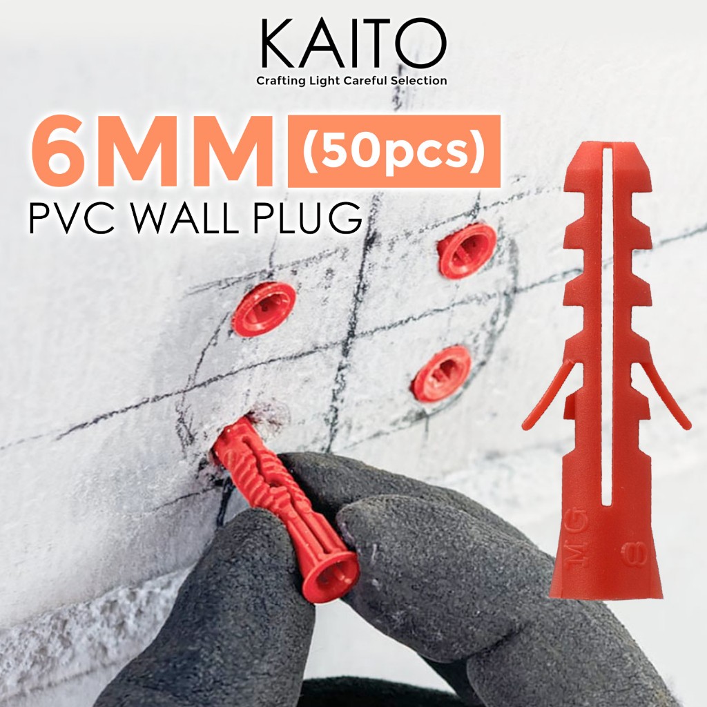 RED 6mm Dinding PVC Wall Plug Heavy Duty Wallplug Plastic 6mm PVC Wall ...