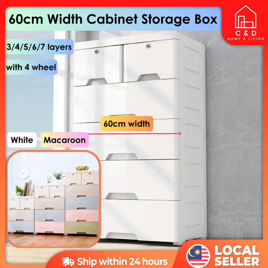 60CM Plastic Storage Drawer Box Cabinet Storage Almari Baju Drawer ...