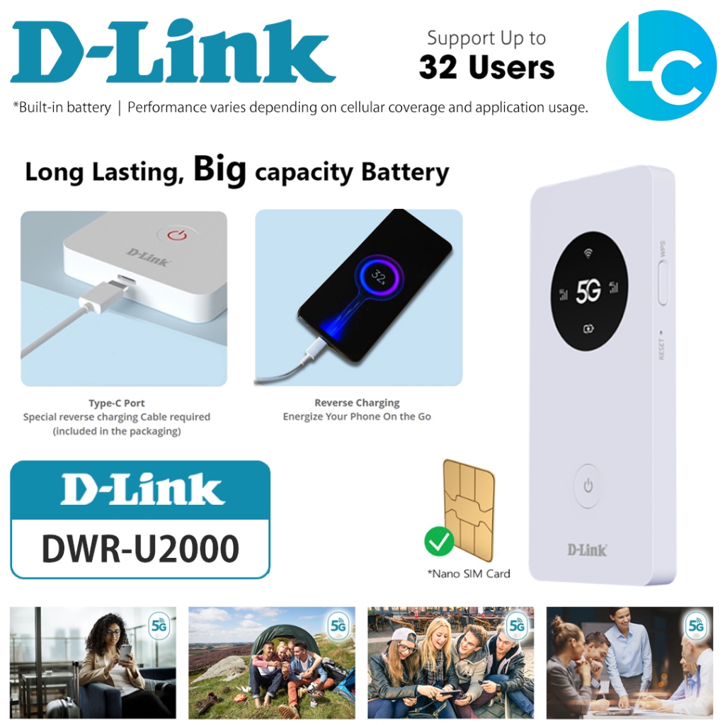D-Link DWR-U2000 Portable 5G NR MiFi Mobile Hotspot Pocket WiFi SIM ...