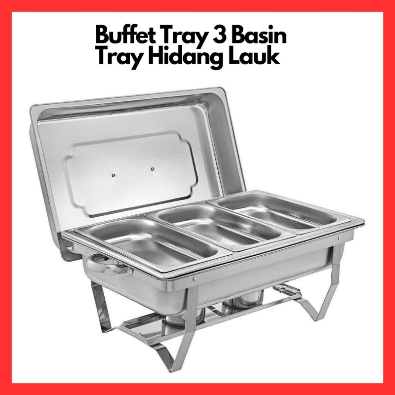 Triple Tray Stainless Steel Chafing Dish Food Warmer Serving Tray ...