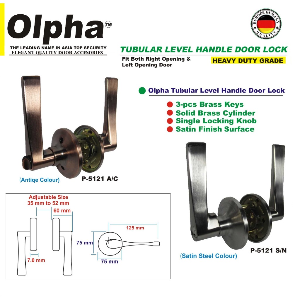 OLPHA Level Handle Lock P5121 Heavy Duty Tubular Level Handle Entrance ...