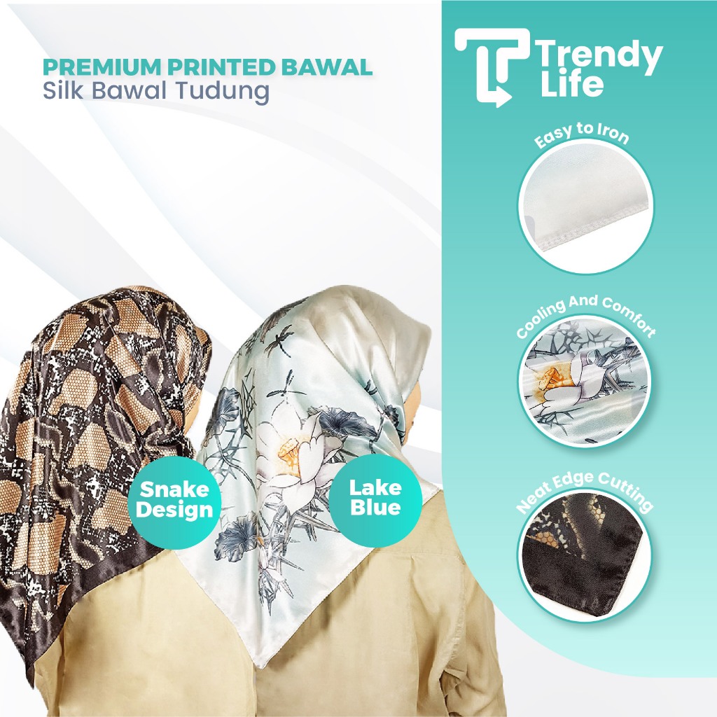 Bawal Satin Print Tudung Hijab Square Cotton Scarf Snake Design Corak ...
