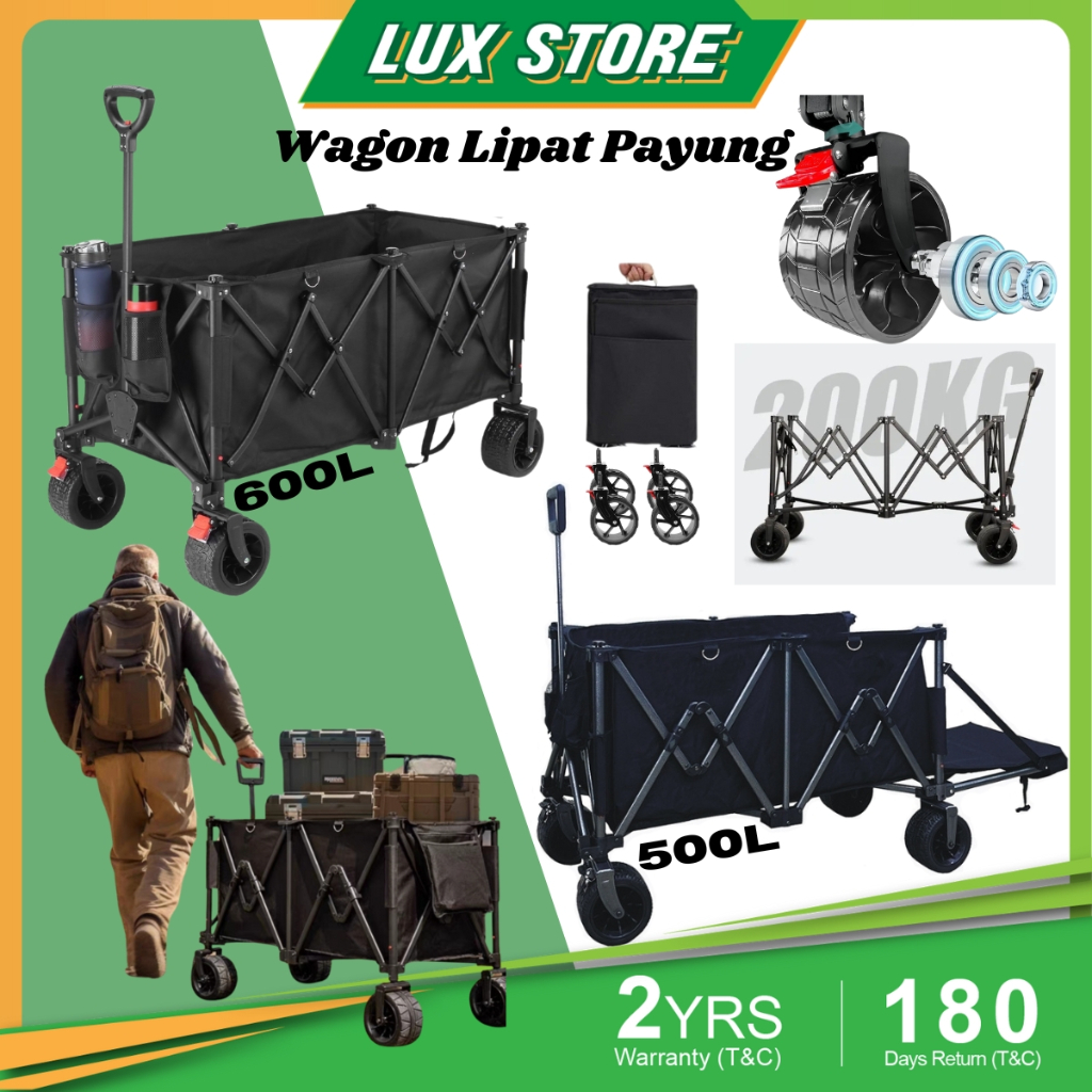 600L Wagon Trolley Heavy Duty Wagon Trolley Camping Foldable Trolley ...