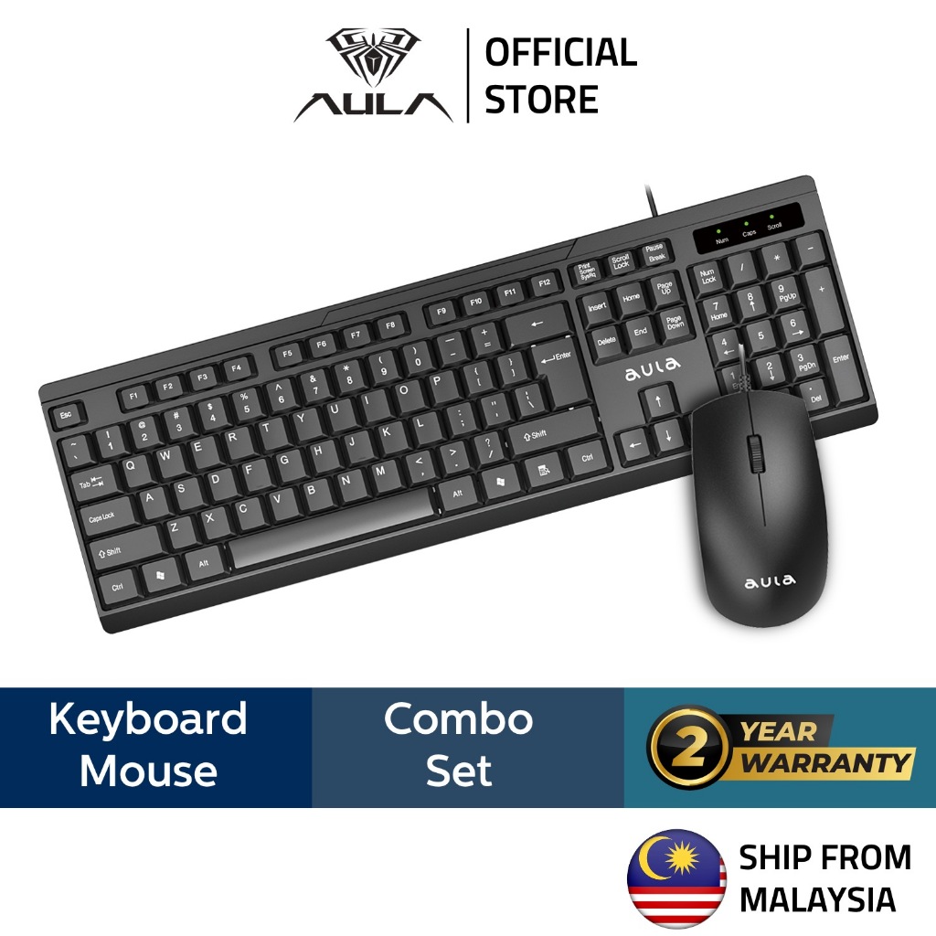 AULA AC101 Wired Keyboard Mouse Combo for PC Desktop Laptop Work Office Home Wireless Keyboard ...