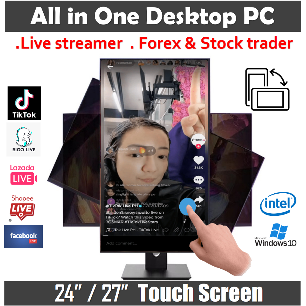 Touch Screen All in One Desktop PC 24" 27" live streamer trader ...