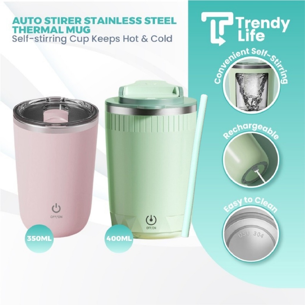 400ml / 350ml Magnetic Auto Spin Cawan Kacau Sendiri Tumbler Mug Boleh Dicas Semula 自動 攪拌杯 USB ...