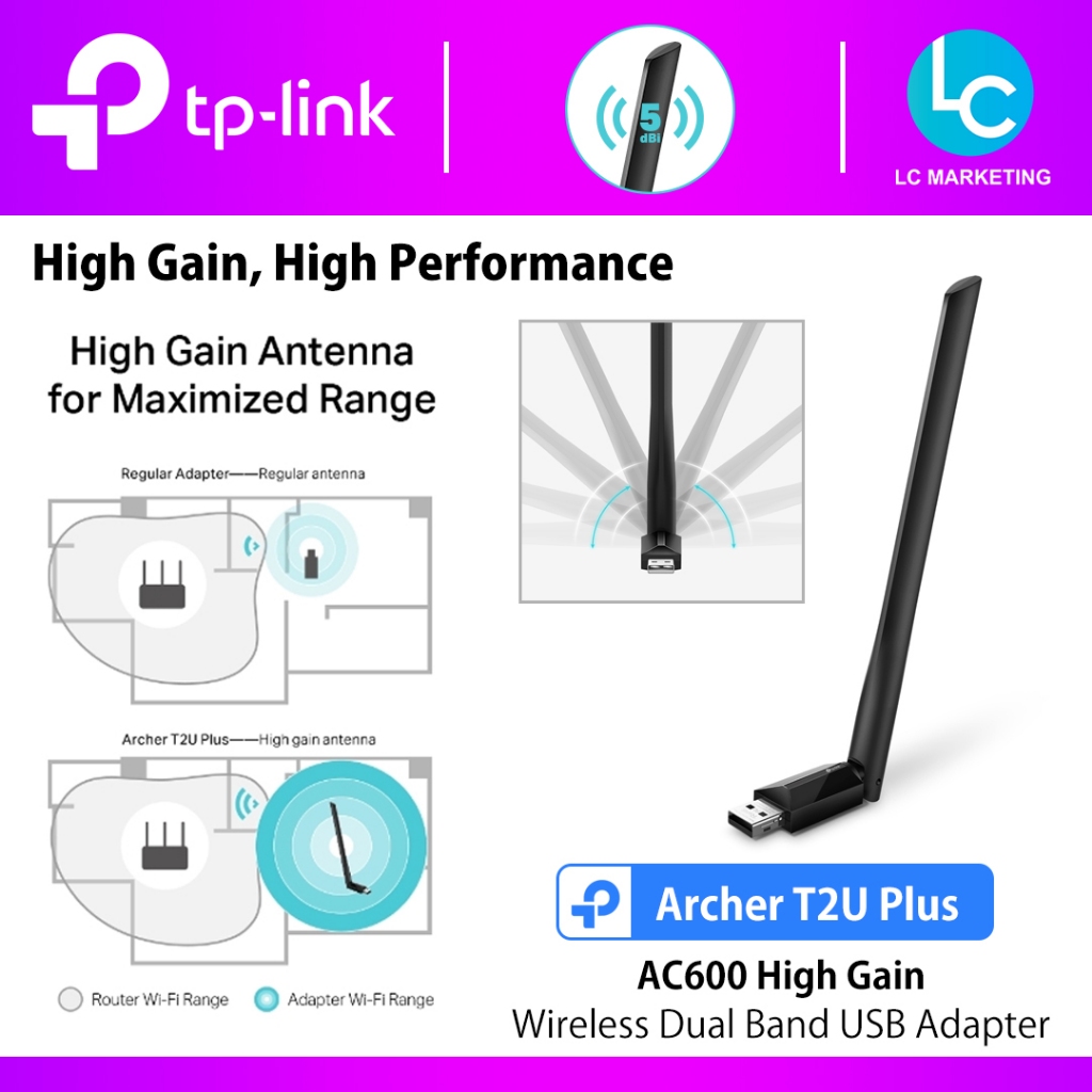 TP-Link Archer T2U Plus AC600 (2.4GHz + 5GHz) High Gain Wireless Dual ...