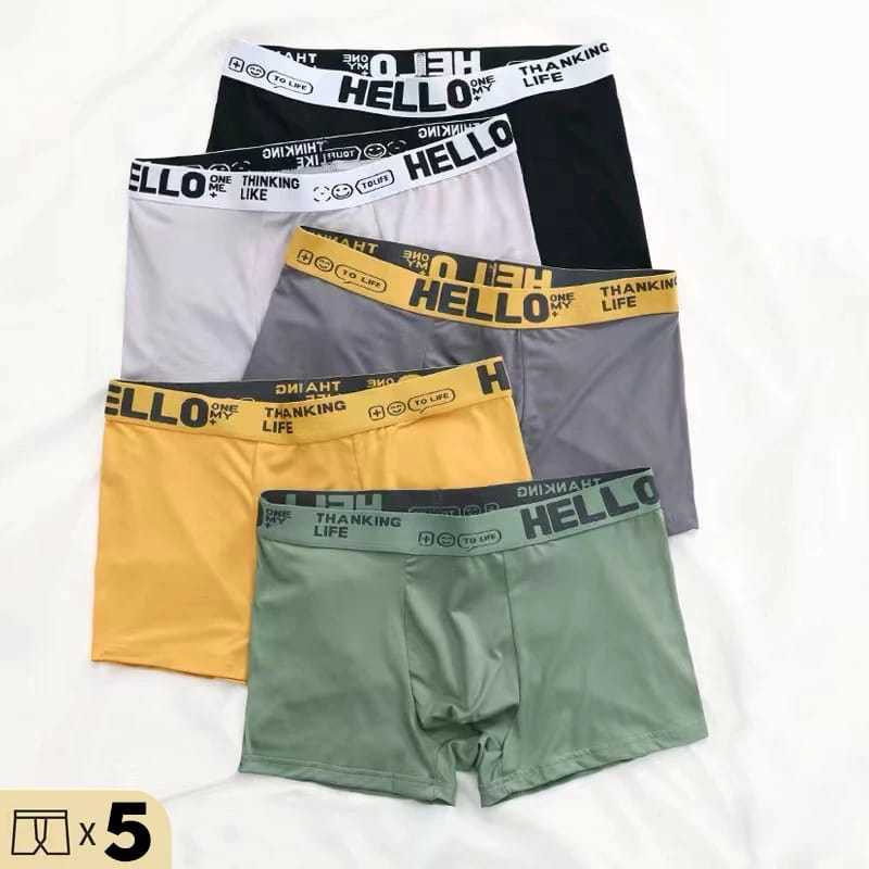 5pcs/ Men's Boxer Set, HELLO Men's Underwear Soft and Comfortable ...