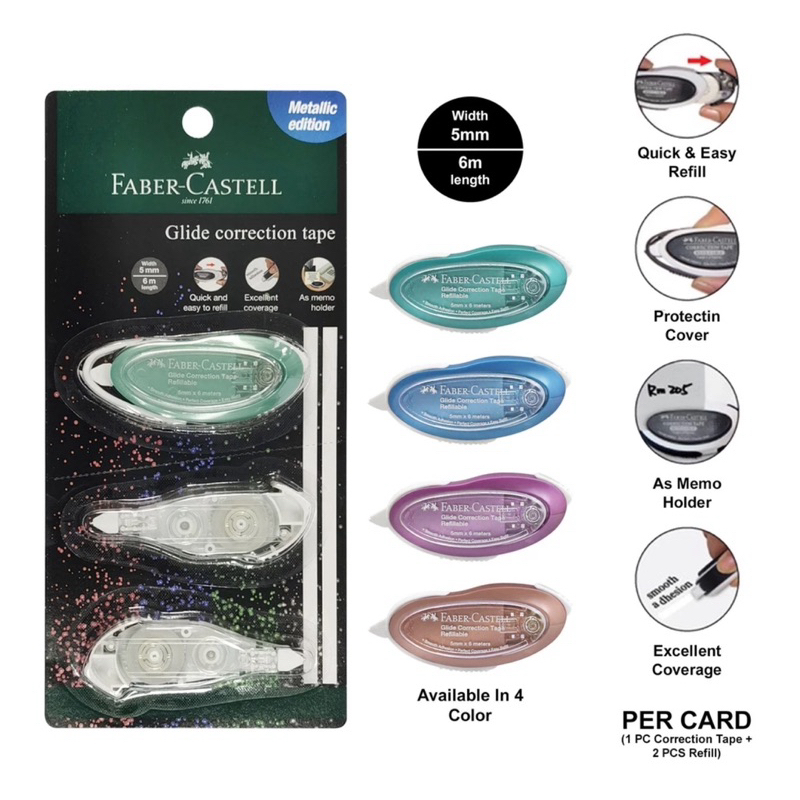 Faber-Castell Glide (Metalic Edition) Correction Tape Refillable 5mm x ...