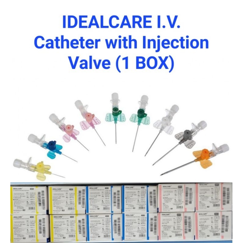 IdealCare IV Catheter Cannula with Injection Valve 20G 22G 24G Pink ...