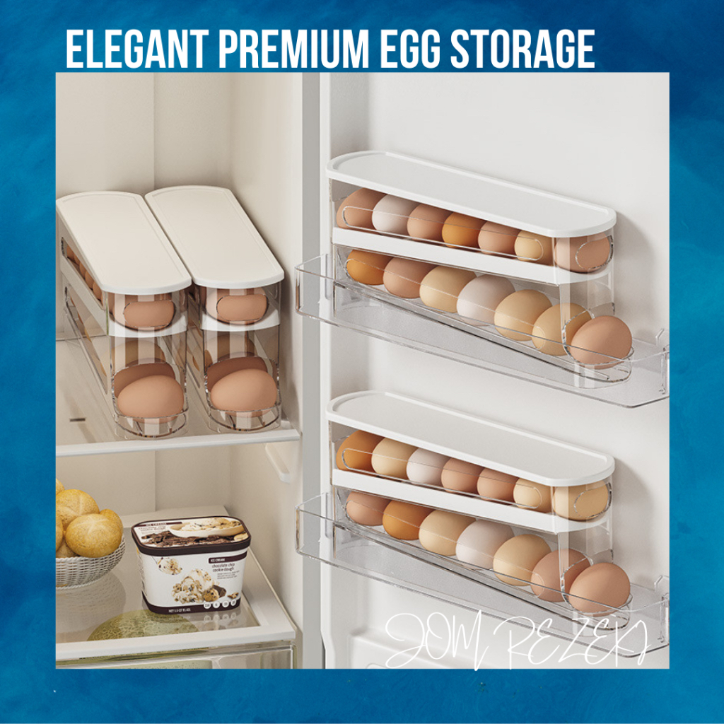 JOM V2 Sliding Egg Container Kitchen Organizer with Lid Rolling Food ...