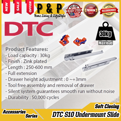 DTC Undermount Slide Soft Close Full Extension Drawer Runner 12" - 24 ...