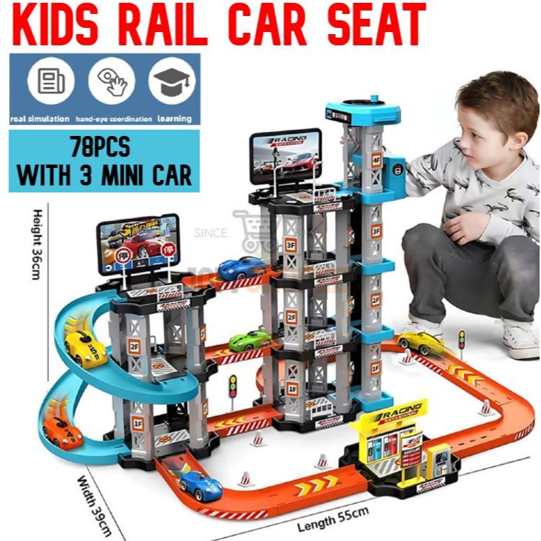 78pcs Adventure Car Toy Multi-Layer Track Parking Lot Mainan Kereta DIY ...