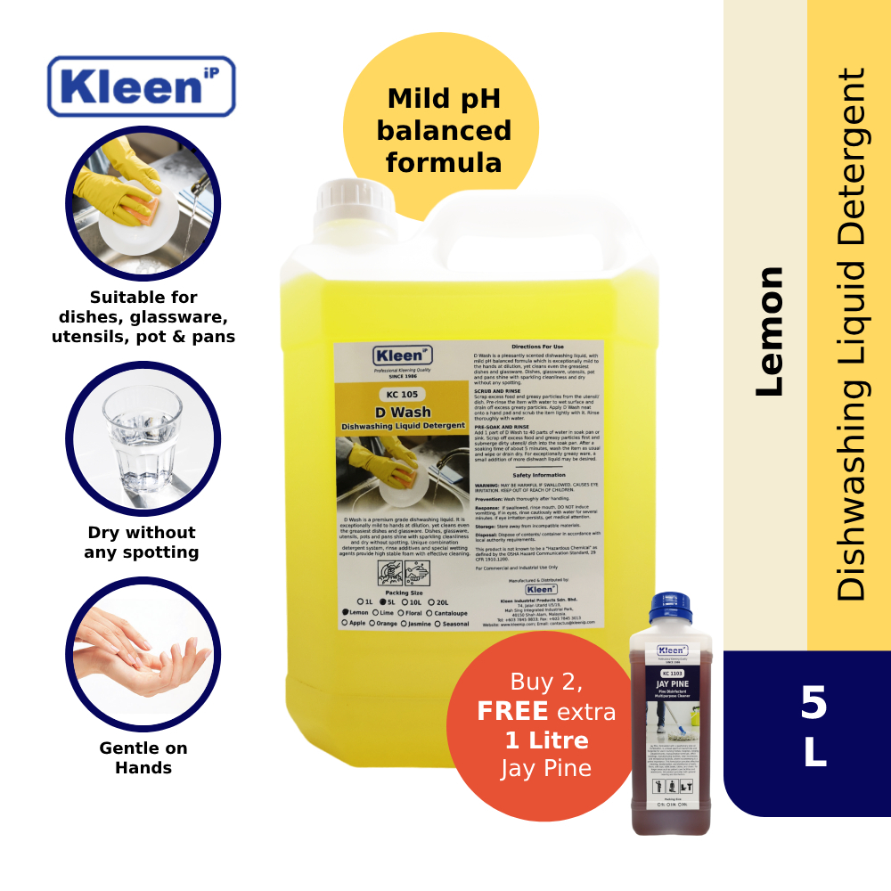 Kleen D Wash Dishwashing Liquid Detergent (KC 105) 5L/ 5000ML Lemon ...