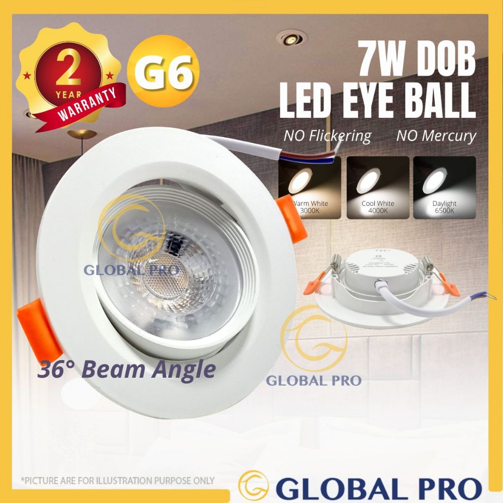 GLOBAL PRO 7W LED Eye Ball Downlight Retrofit Spotlight Thin Ceiling ...