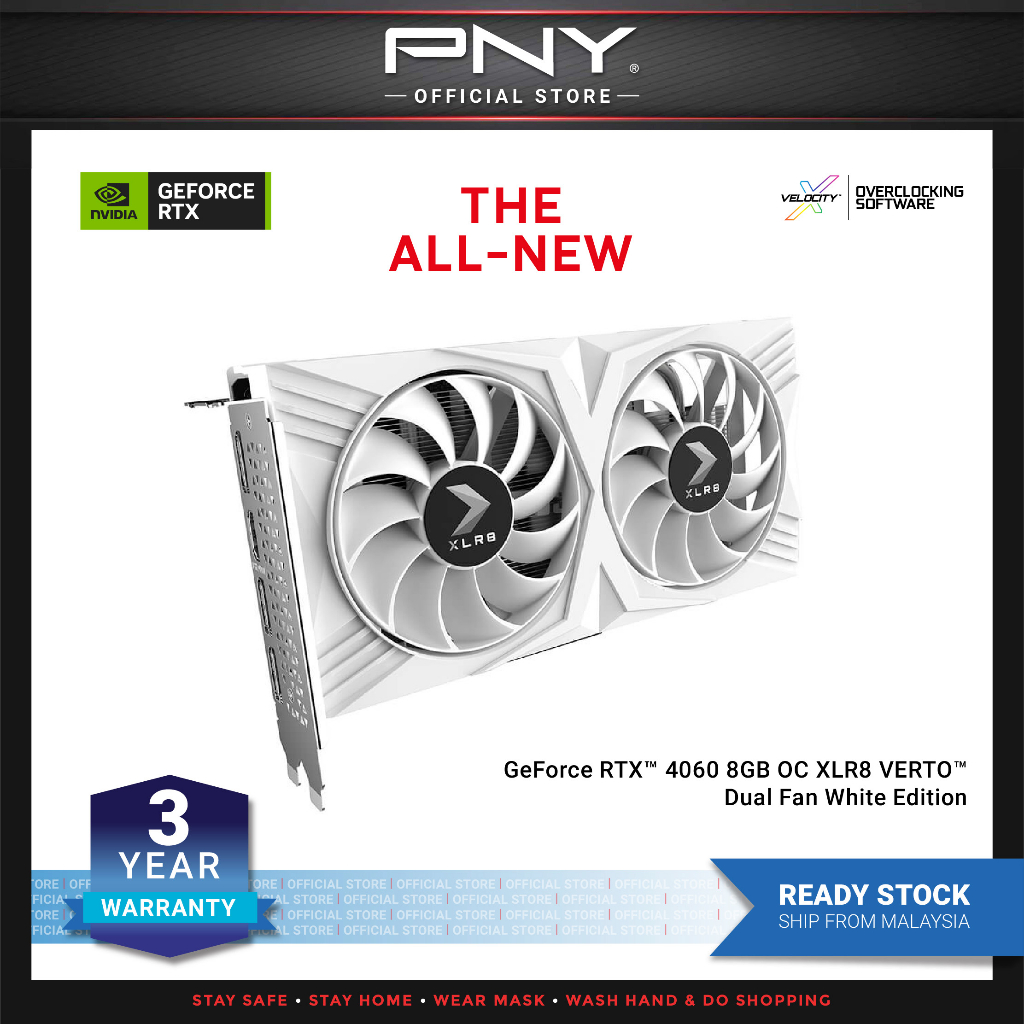 PNY GeForce RTX 4060 8GB OC XLR8 VERTO Dual Fan White Edition | Shopee ...