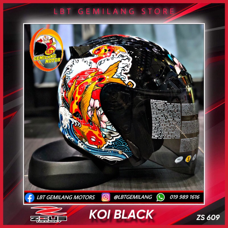 ZEUS Helmets GJ-609 [KOI FISH BLACK] | Shopee Singapore