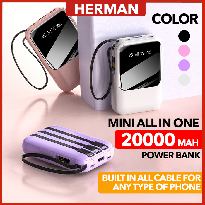 HERMAN Powerbank 20000mAh Built in 3 Cables Fast charging Digital LED ...