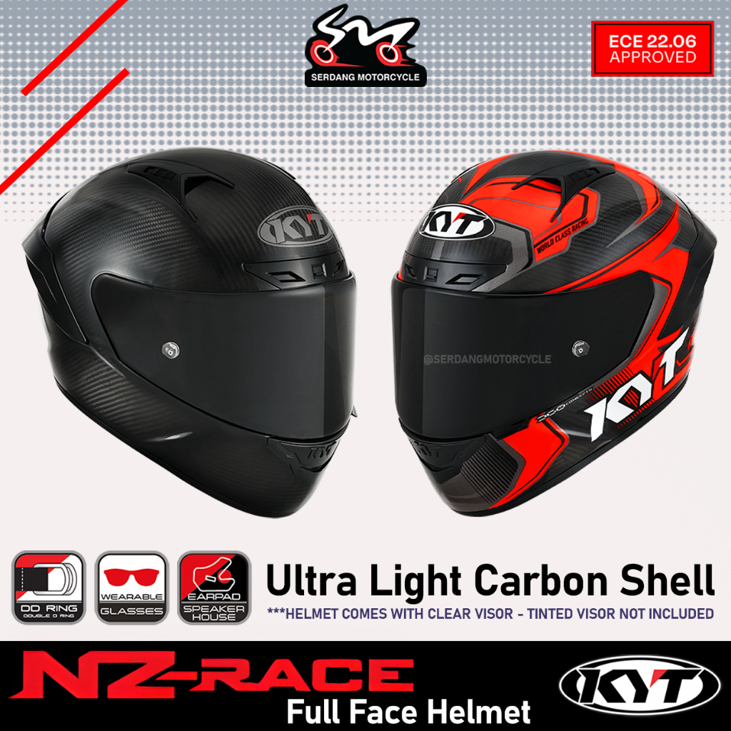 KYT NZ Race Carbon Glossy Competition Red Helmet Motor Visor Topi ...