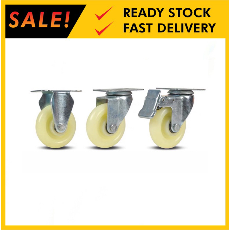 Heavy Duty Nylon Castor Wheels Trolley Caster Swivel Rigid Brake 3” 4 ...