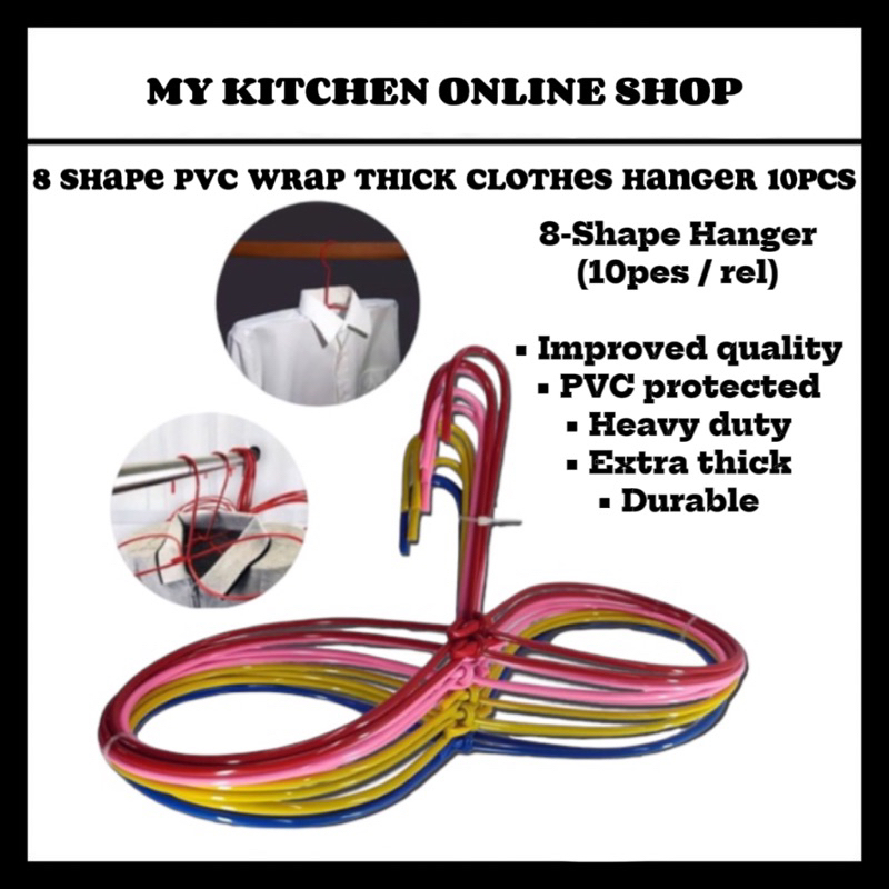 8 SHAPE PVC WRAP THICK Clothes HANGER 10pcs pkt_HANGER BAJU TEBAL ...