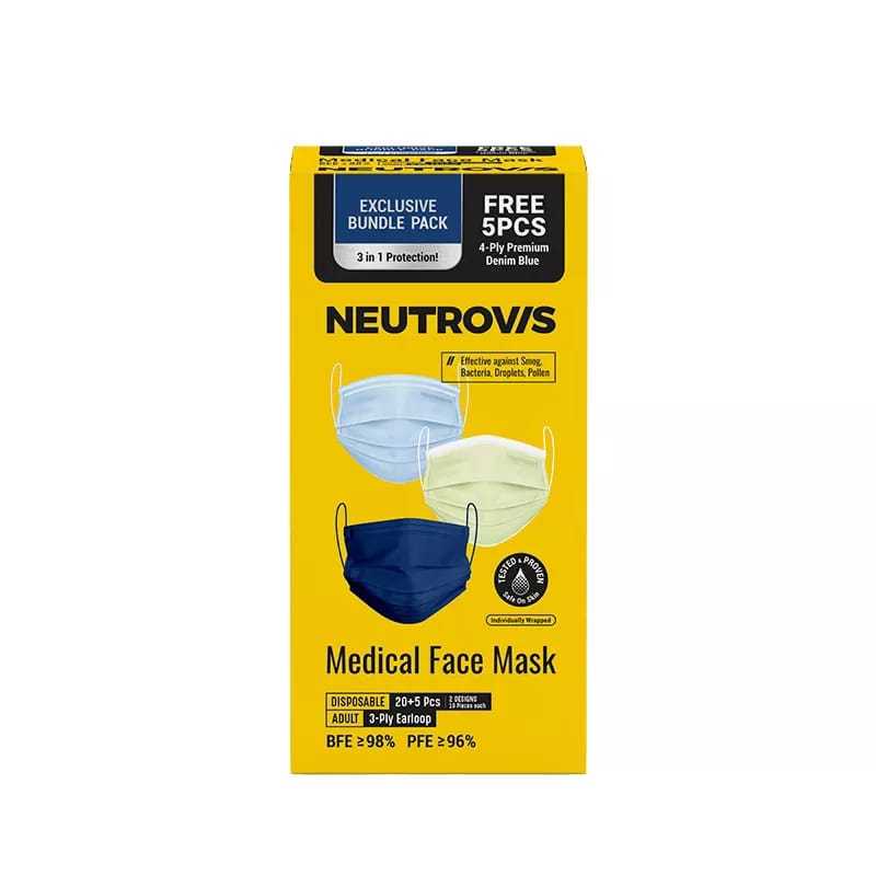 NEUTROVIS BUNDLE PACK 3 IN 1 3 PLY MEDICAL ADULT FACE MASK EARLOOP PEK ...