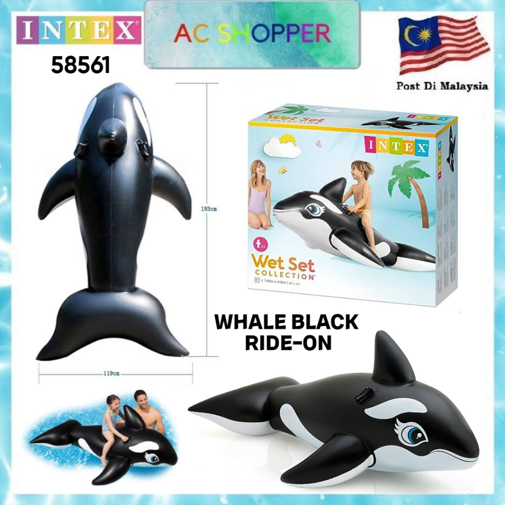 INTEX 58561 Whale BlackWhite Ride-On Inflatable Toys Children Swimming ...