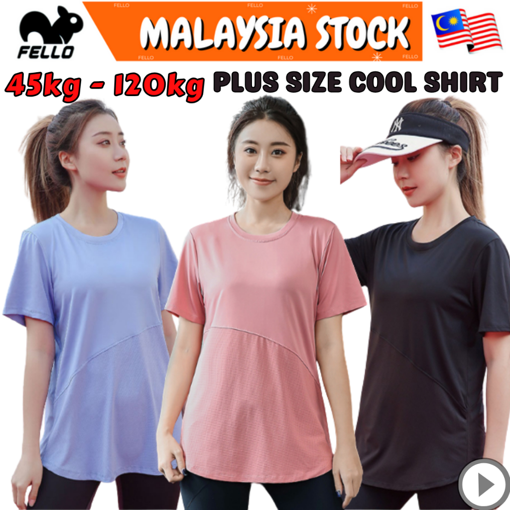 FELLO Plus Size Lady Women Korean Sport T-Shirt Quick Dry Top Running ...