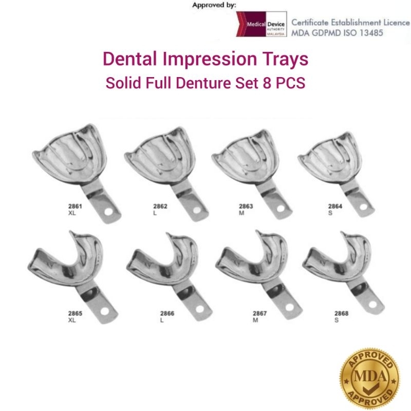 Dental Impression Trays Solid Full Denture SET OF 8 PCS Upper Lower S M ...