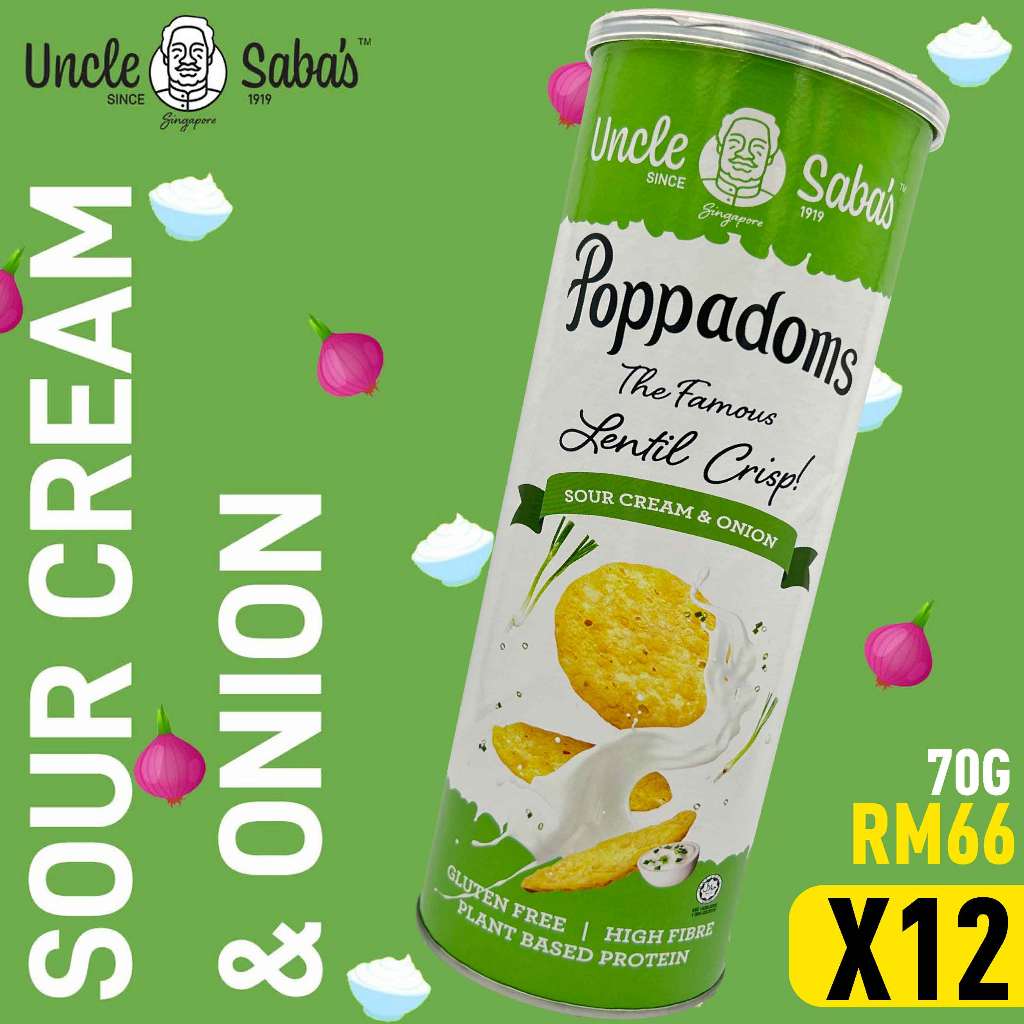 Uncle Saba's Poppadoms - Sour Cream & Onion - 12 X 70G | Shopee Singapore