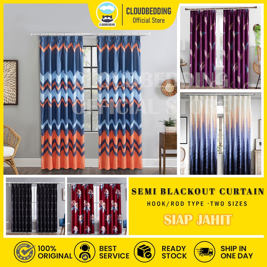 Hook Type Modern Langsir Curtain Semi Blackout Langsir Pintu Door ...