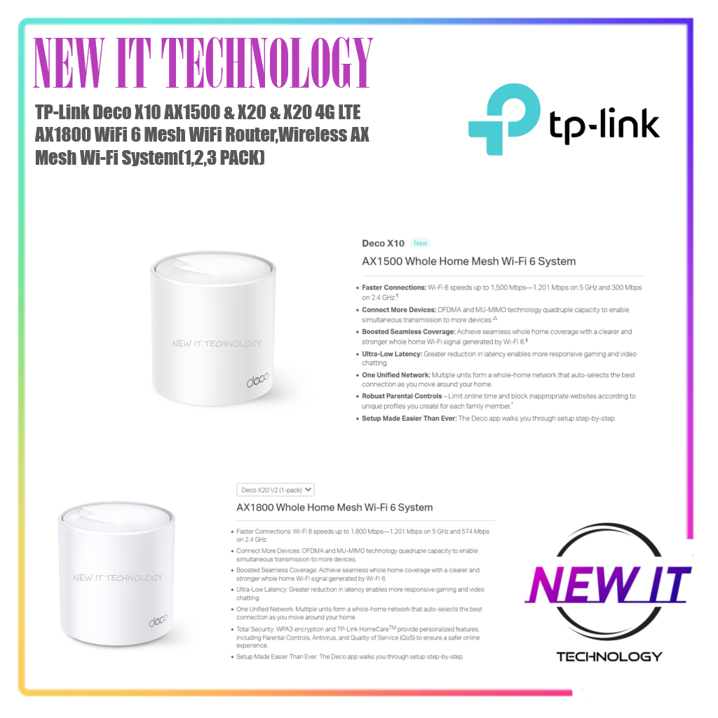 TP-Link Deco X10-4G AX1500 & X20 & X20 4G LTE AX1800 WiFi 6 Mesh WiFi ...