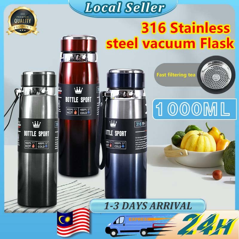 SUS 316 Stainless Steel Vacuum Flask Thermos Vacuum Sport Type Water Bottle Cup 1000ML Botol Air ...