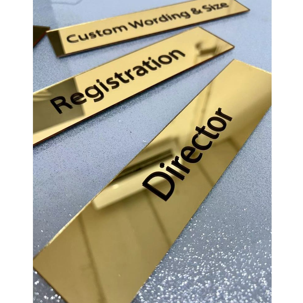 [Custom Wording] Mirror Gold Acrylic Signage Office Sign Door Sign Name ...